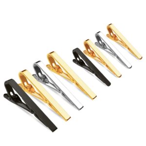 8 pack tie clip for men roctee tie bar clip set formal business men's necktie clips shirts men slim tie pin clamp, gold silver black, new and fashion