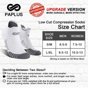 Compression Running Socks (6 Pairs) for Men and Women, Low Cut No Show Running Ankle CompressionSocks with Arch Support for Plantar Fasciitis, Cyling, Athletic, Flight, Travel, Nurses. White S/M