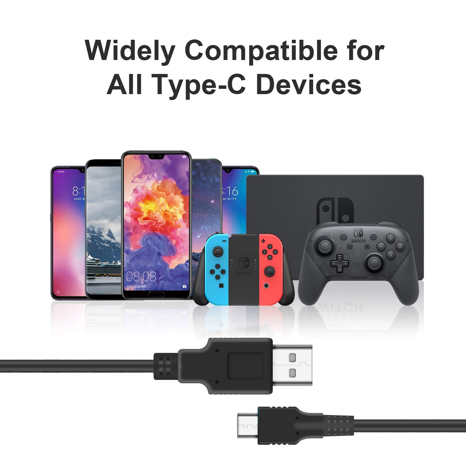 ECHZOVE Charger Compatible with Nintendo Switch, Charging Cable Compatible with Nintendo Switch, Charger Cable Compatible with Nintendo Switch Pro Controllers - Black (4.92ft)