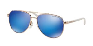 michael kors mk5007 hvar aviator 104525 59m rose gold white/blue mirror sunglasses for women + bundle with designer iwear eyewear kit