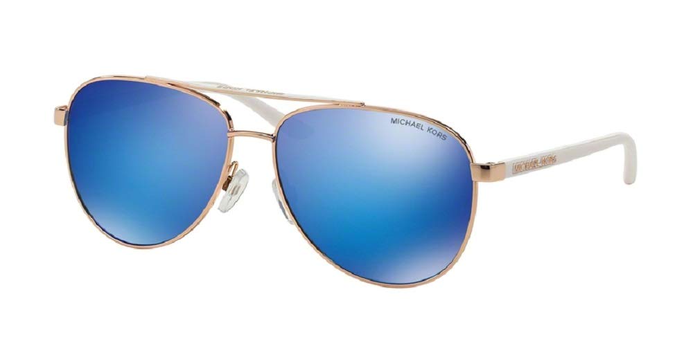 Michael Kors MK5007 HVAR Aviator 104525 59M Rose Gold White/Blue Mirror Sunglasses For Women + BUNDLE with Designer iWear Eyewear Kit