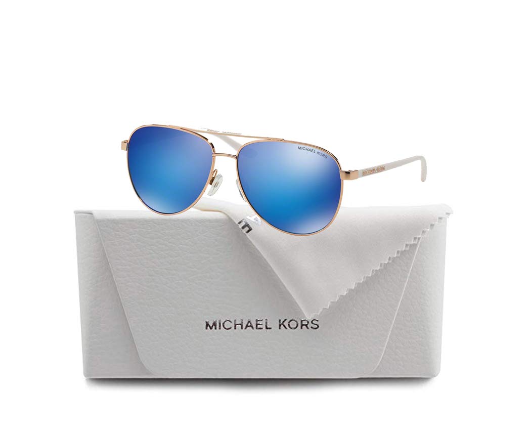 Michael Kors MK5007 HVAR Aviator 104525 59M Rose Gold White/Blue Mirror Sunglasses For Women + BUNDLE with Designer iWear Eyewear Kit