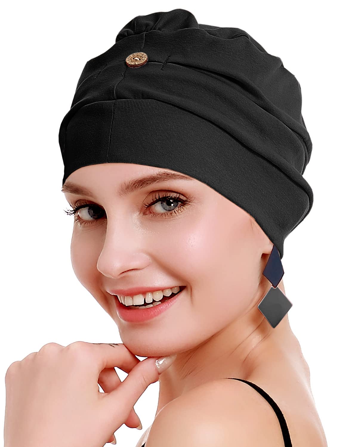 osvyo Cotton Chemo Turbans for Women Cancer hairloss hat - Cotton LightWeight headwear Sealed Packaging BLACK