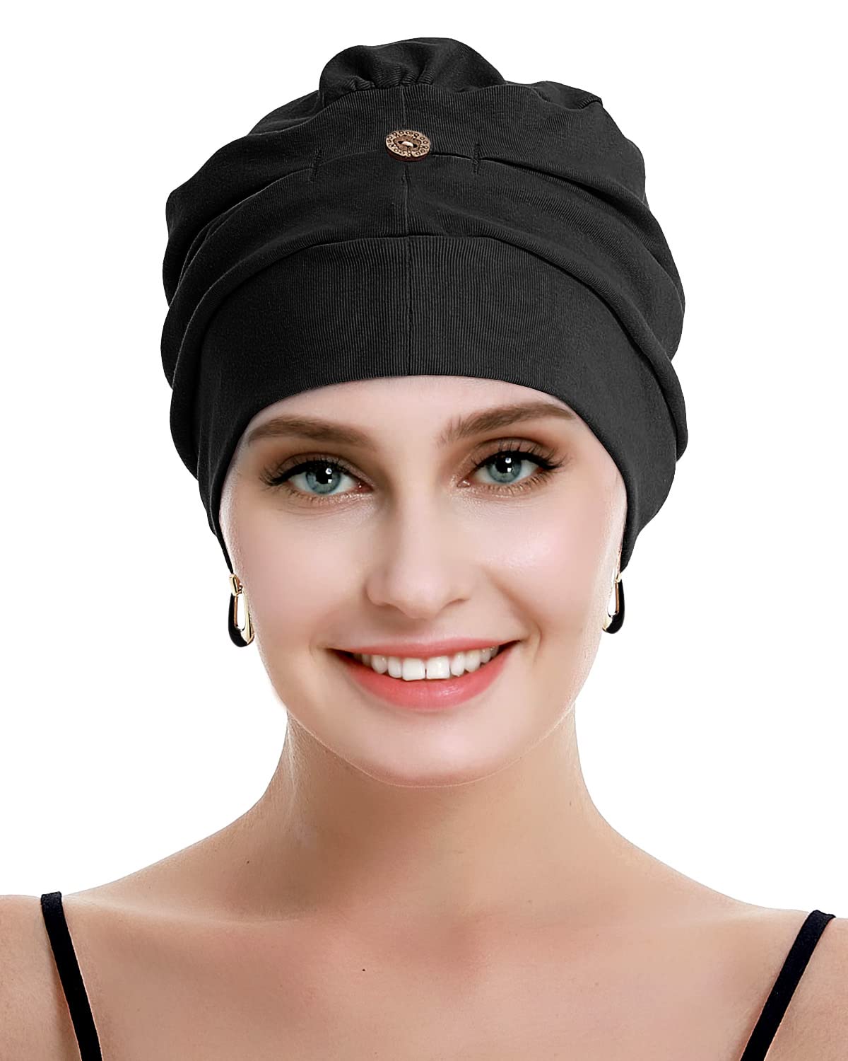 osvyo Cotton Chemo Turbans for Women Cancer hairloss hat - Cotton LightWeight headwear Sealed Packaging BLACK