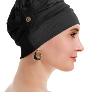 osvyo Cotton Chemo Turbans for Women Cancer hairloss hat - Cotton LightWeight headwear Sealed Packaging BLACK