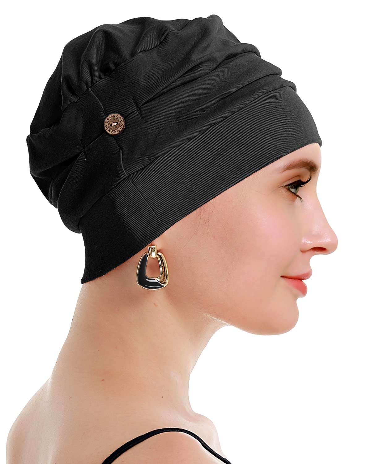 osvyo Cotton Chemo Turbans for Women Cancer hairloss hat - Cotton LightWeight headwear Sealed Packaging BLACK