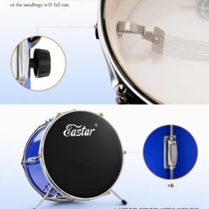 Drum Set Eastar 14 '' Drum Kit for Kids Beginners, 3-Piece with Adjustable Throne, Cymbal, Pedal & 2 Pairs of Drumsticks, Junior Drum Set with Bass Tom Snare Drum, Mirror Blue