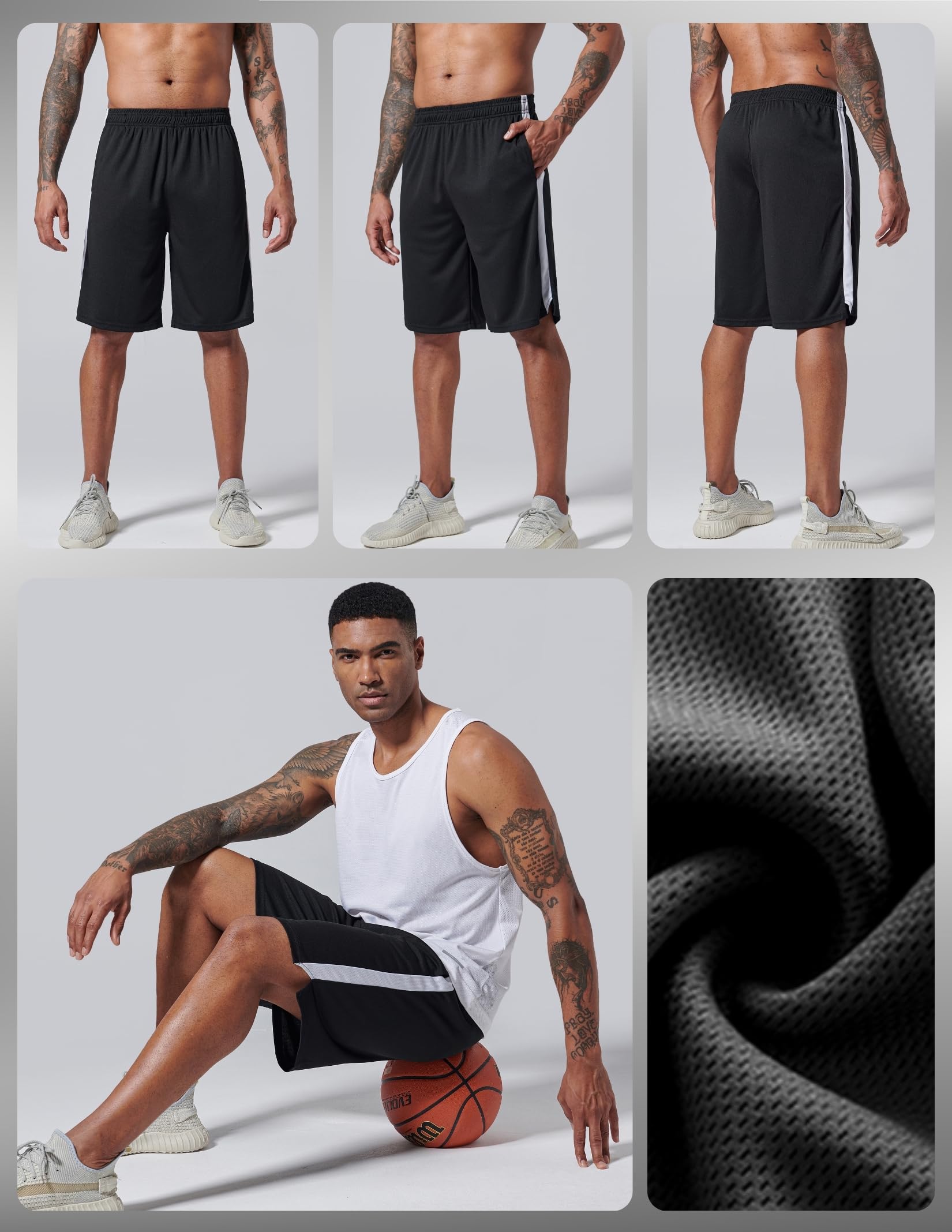 5 Pack Men's Quick Dry Athletic Shorts with Pockets Elastic Waist Activewear for Workout Gym Basketball (Set 3, X-Large)