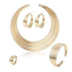 orazio bib choker statement necklaces for women cuff bracelet open hoop stud earrings ring african chunky costume jewelry set