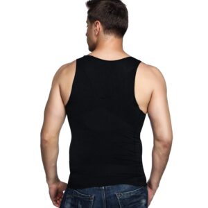 Odoland Men's 3 Pack Body Shaper Base Layer Shirt Tummy Shirt, Black/White/White, XL