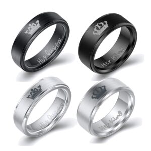 huasai 4pcs crown tungsten rings set for couples king queen promise wedding engagement jewelry (7)