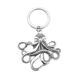 bekech sea jewelry octopus keychain sea life black eyed squid octopus charm keychain sea animal jewelry pirate accessory gift (silver)