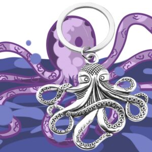 BEKECH Sea Jewelry Octopus Keychain Sea Life Black Eyed Squid Octopus Charm Keychain Sea Animal Jewelry Pirate Accessory Gift (silver)