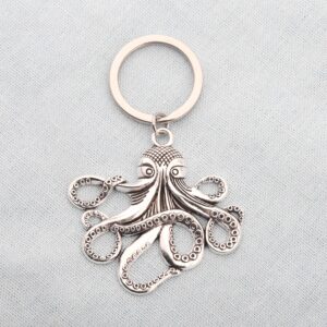 BEKECH Sea Jewelry Octopus Keychain Sea Life Black Eyed Squid Octopus Charm Keychain Sea Animal Jewelry Pirate Accessory Gift (silver)