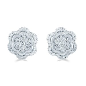 1/2cttw natural diamond cluster stud earrings set in 925 sterling silver