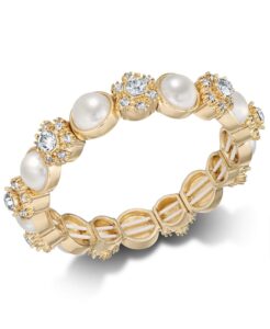 charter club gold-tone crystal & imitation pearl stretch bracelet