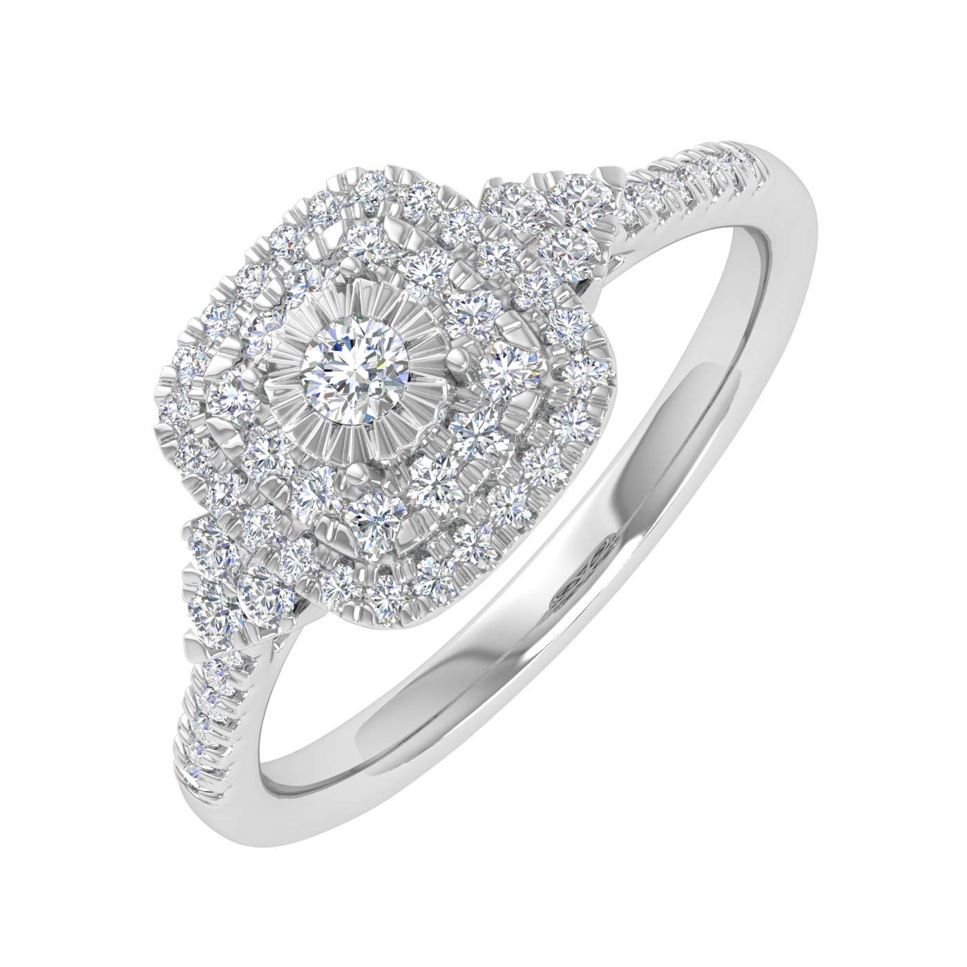 1/3 Carat Cushion cut Halo Diamond Engagement Ring in 10K White Gold (Ring Size 5)