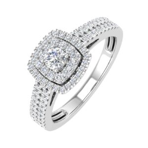 1/2 carat double halo diamond ring in 10k white gold (ring size 7.5)