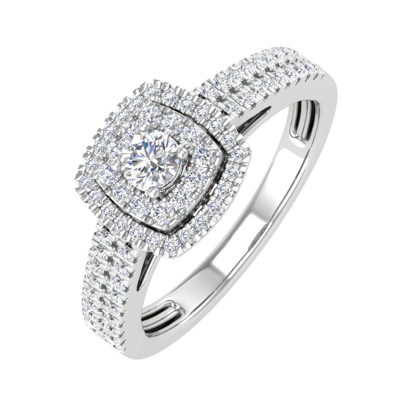 1/2 Carat Double Halo Diamond Ring in 10K White Gold (Ring Size 7.5)