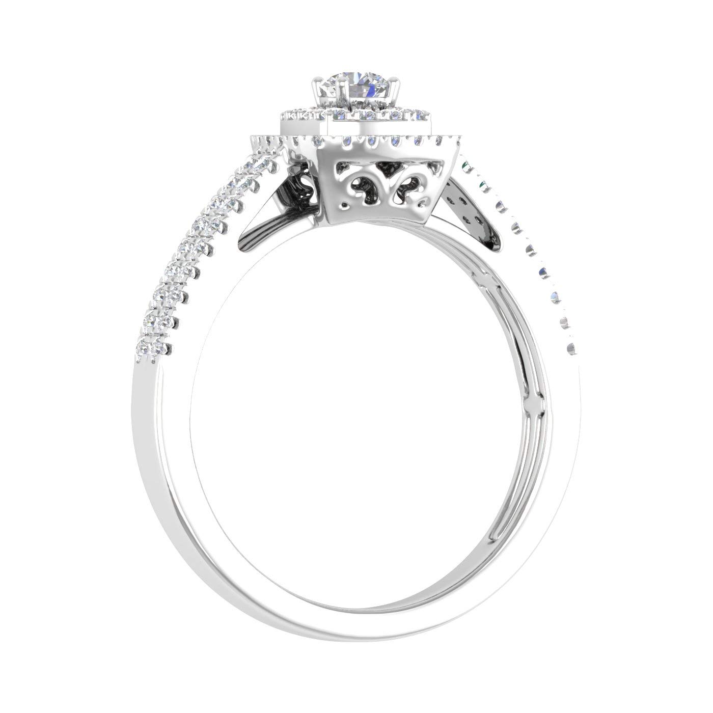 1/2 Carat Double Halo Diamond Ring in 10K White Gold (Ring Size 7.5)