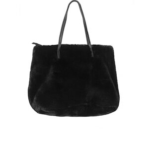 Luxe L 100% Faux Fur Tote Bag for Women Soft Modern Spacious Utility Tote Handbag with Fully Lined Interior, Black