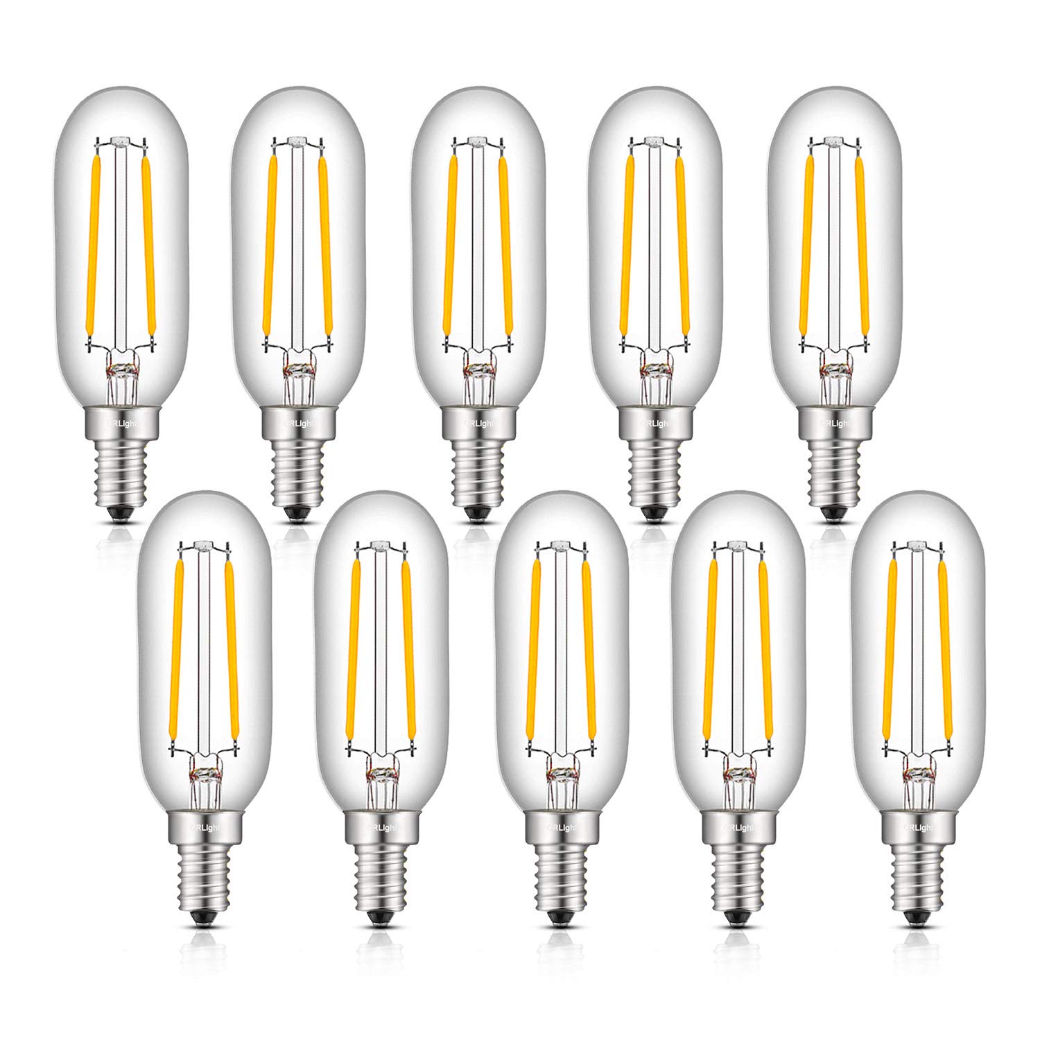 CRLight LED Candelabra Bulb 25W Equivalent 250 LM, 3000K Soft White 2W LED Chandelier Light Bulbs, E12 Vintage Edison T25(T8) Tiny Tubular Bulbs, Non-dimmable Version, 10 Pack