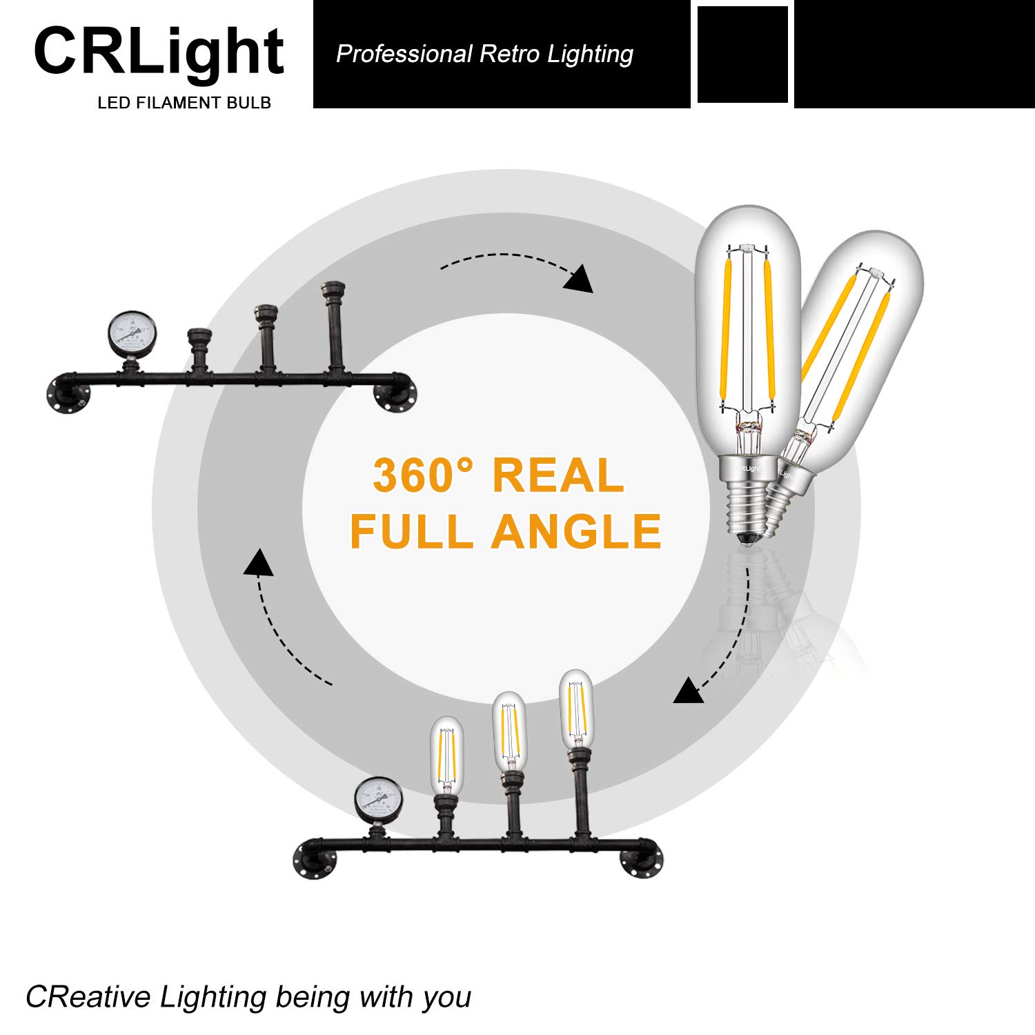 CRLight LED Candelabra Bulb 25W Equivalent 250 LM, 3000K Soft White 2W LED Chandelier Light Bulbs, E12 Vintage Edison T25(T8) Tiny Tubular Bulbs, Non-dimmable Version, 10 Pack