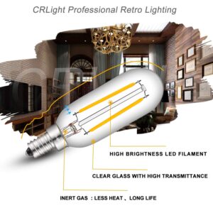 CRLight LED Candelabra Bulb 25W Equivalent 250 LM, 3000K Soft White 2W LED Chandelier Light Bulbs, E12 Vintage Edison T25(T8) Tiny Tubular Bulbs, Non-dimmable Version, 10 Pack