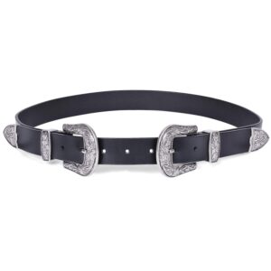 suosdey western belts for women black leather belts for jeans dresses with retro double buckle