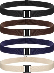 4 pieces women elastic stretch belt invisible no show waist belt with flat buckle (black blue khaki coffee)