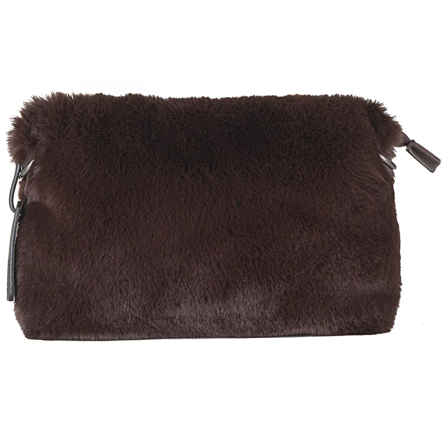 Luxe L 100% Faux Fur Purse for Women Soft Modern Crossbody Purse Handbag with Detachable and Adjustable Faux-Leather Strap, Chocolate Brown