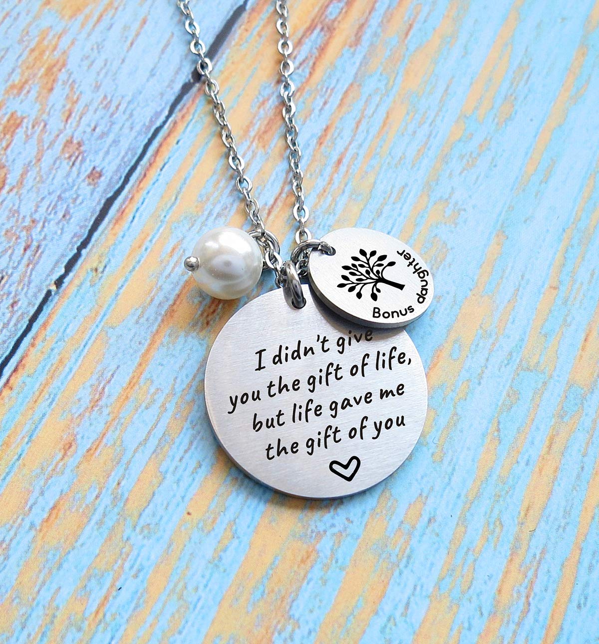 Stepdaughter Gift - I Didn't Give You the Gift of Life But Life Gave Me the Gift of You - Family Tree Pendant Necklace Step Daughter Gifts from Stepmom or Stepdad