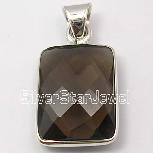 SilverStarJewel 925 Stamp Sterling Silver Smoky Quartz Necklace Pendant 1.1"