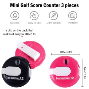 Frienda 3 Pieces Golf Score Counter Mini Golf Stroke Counter with One Touch Reset and Simple Attachment to Scorekeeper Glove in (Red,White,Black)