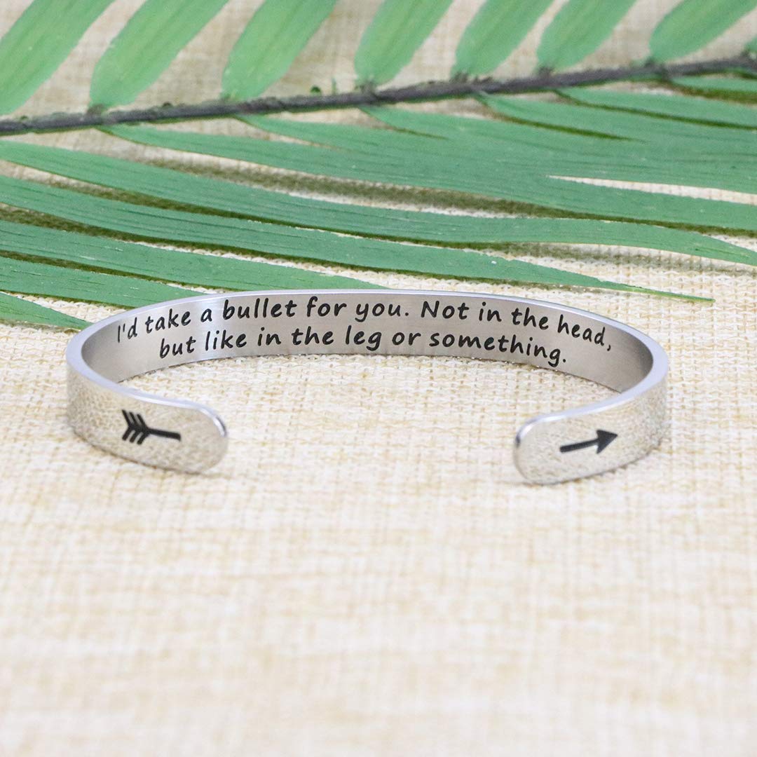 JoycuFF Funny Gift for Best Friend BFF Cuff Engraved Bangle Inspirational Mantra Bracelet Personalized Birthday Jewelry