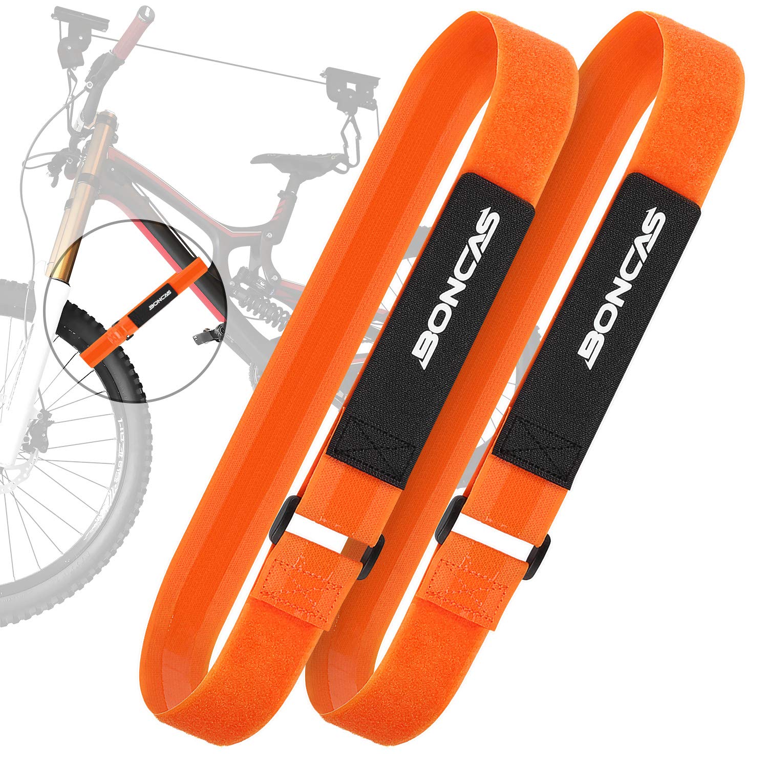 Boncas Adjustable Bike Rack Strap 24" Bicycle Wheel Stabilizer Straps with Innovative Gel Grip Keep The Bicycle Wheel from Spinning - Orange 2 Pack