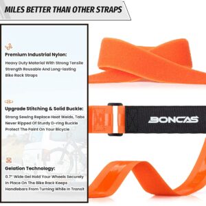 Boncas Adjustable Bike Rack Strap 24" Bicycle Wheel Stabilizer Straps with Innovative Gel Grip Keep The Bicycle Wheel from Spinning - Orange 2 Pack