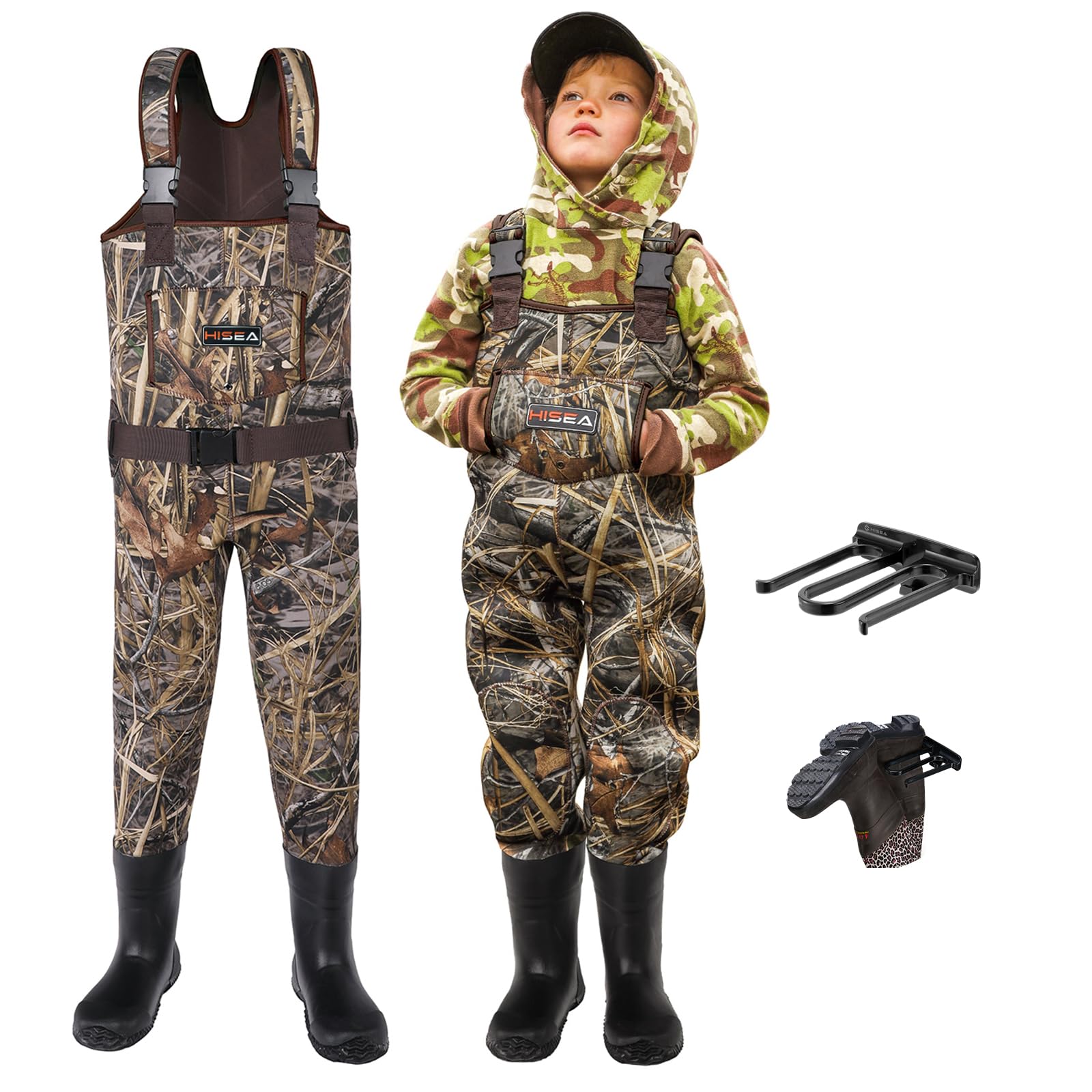 HISEA Kids Chest Waders for Toddler & Children Neoprene Youth Duck Hunting Waders for Kids Boys Girls with Insulated Boots