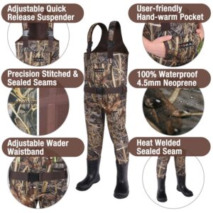 HISEA Kids Chest Waders for Toddler & Children Neoprene Youth Duck Hunting Waders for Kids Boys Girls with Insulated Boots