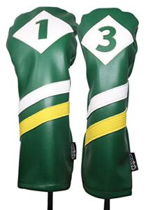 majek retro golf headcovers green white and yellow vintage leather style 1 & 3 driver and fairway head cover fits 460cc drivers classic look