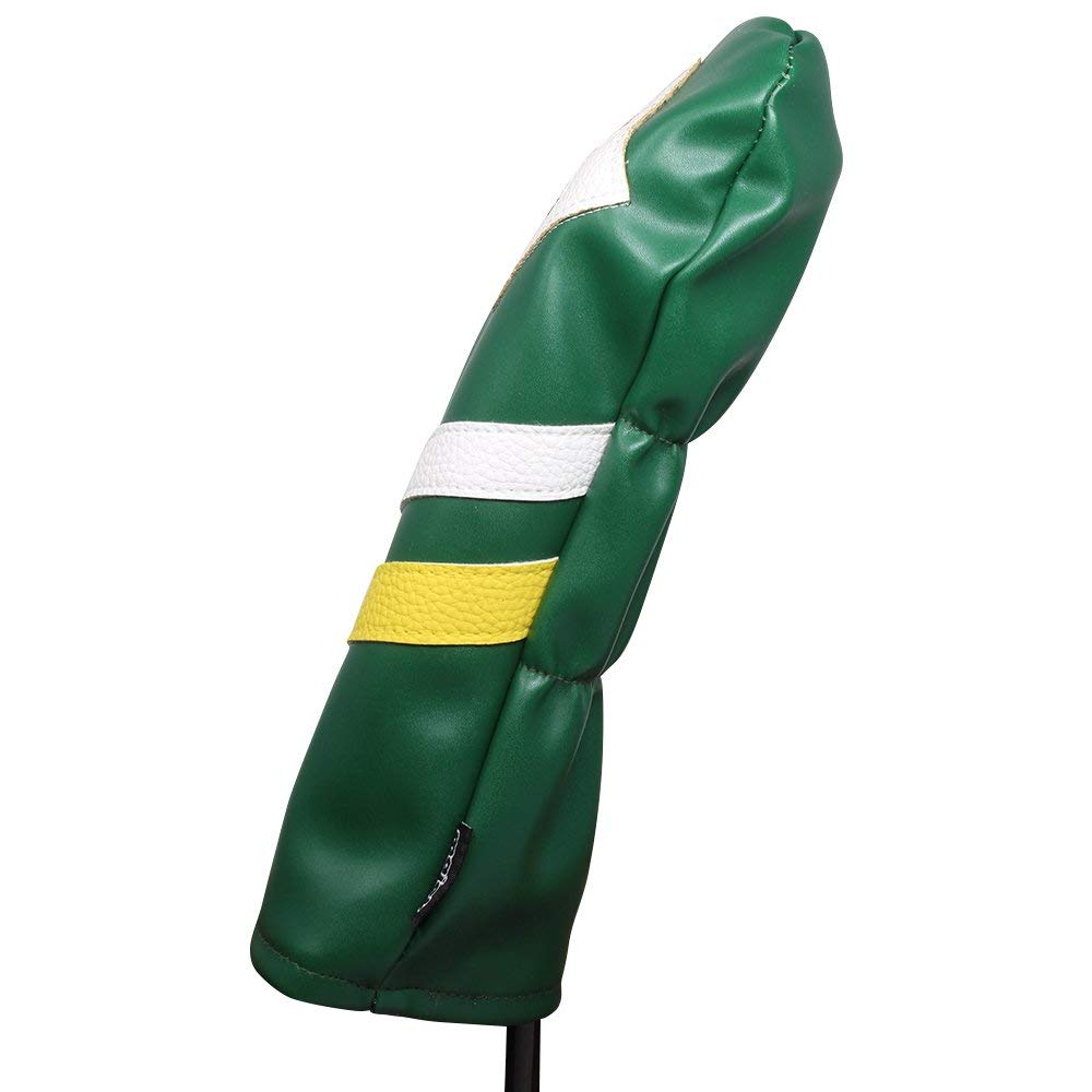 Majek Retro Golf Headcovers Green White and Yellow Vintage Leather Style 1 & 3 Driver and Fairway Head Cover Fits 460cc Drivers Classic Look