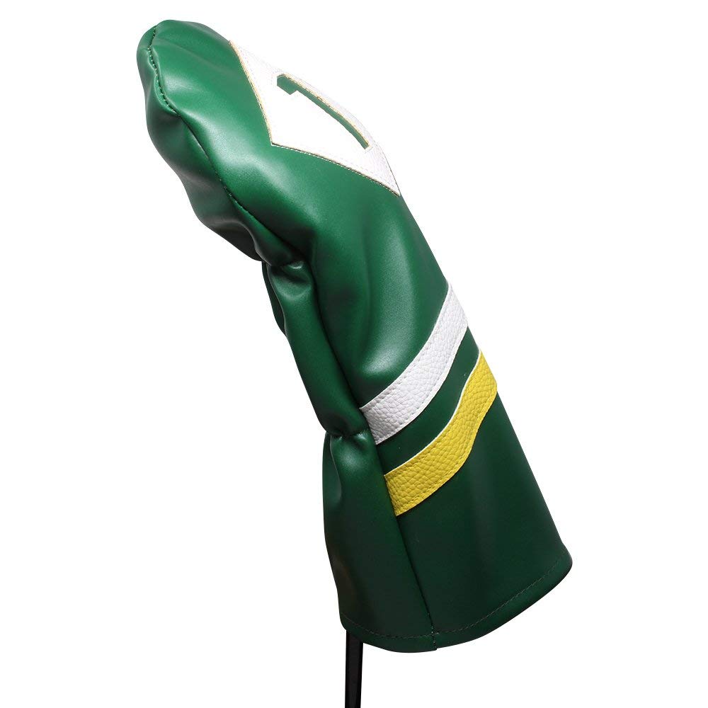 Majek Retro Golf Headcovers Green White and Yellow Vintage Leather Style 1 & 3 Driver and Fairway Head Cover Fits 460cc Drivers Classic Look