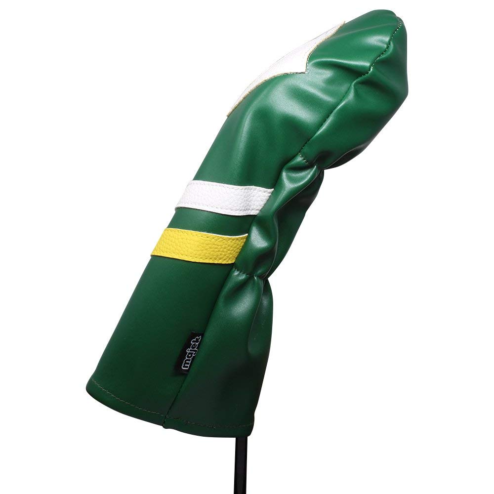 Majek Retro Golf Headcovers Green White and Yellow Vintage Leather Style 1 & 3 Driver and Fairway Head Cover Fits 460cc Drivers Classic Look