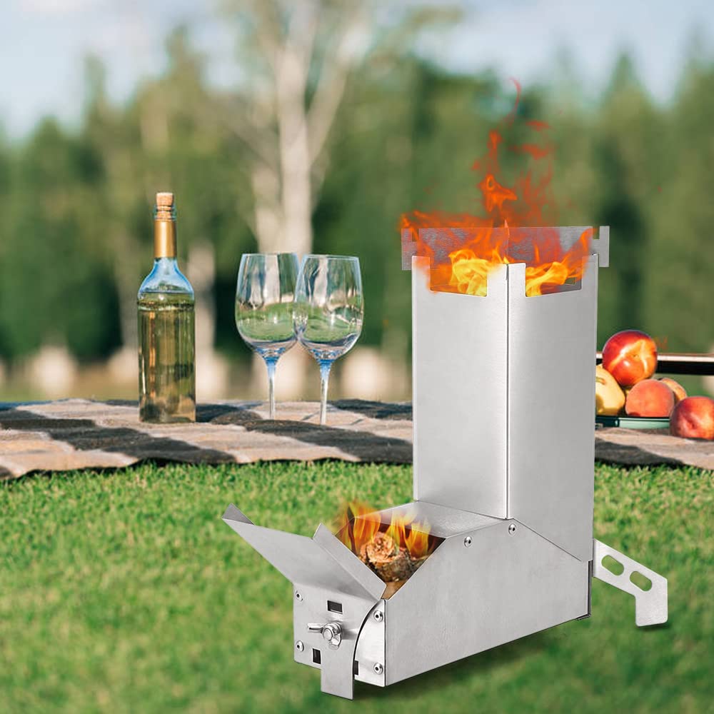 Lixada Camping Stove Collapsible Wood Burning Stainless Steel Rocket Stove Backpacking Camp Tent Stove for Picnic BBQ Camp Hiking