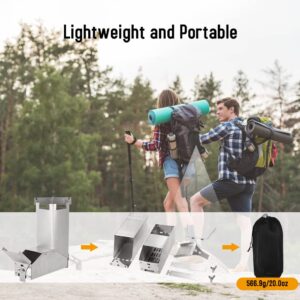 Lixada Camping Stove Collapsible Wood Burning Stainless Steel Rocket Stove Backpacking Camp Tent Stove for Picnic BBQ Camp Hiking