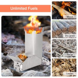 Lixada Camping Stove Collapsible Wood Burning Stainless Steel Rocket Stove Backpacking Camp Tent Stove for Picnic BBQ Camp Hiking