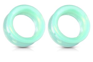 pierced owl green opalite glass double flared saddle tunnel plug earrings, sold as a pair (14mm (9/16"))