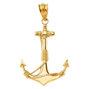 14k yellow gold rope wrapped fouled anchor charm pendant