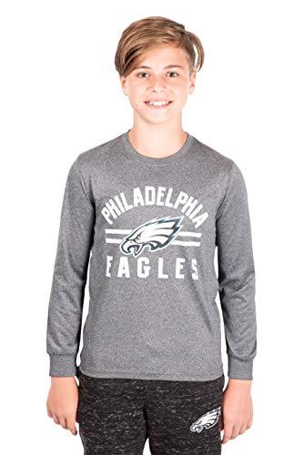 Ultra Game NFL Boys Super Soft Supreme Long Sleeve T-Shirt, Philadelphia Eagles, Heather Charcoal, 18-20