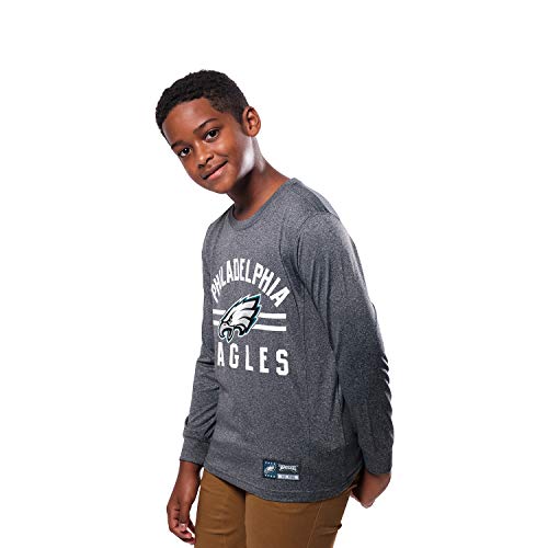 Ultra Game NFL Boys Super Soft Supreme Long Sleeve T-Shirt, Philadelphia Eagles, Heather Charcoal, 18-20